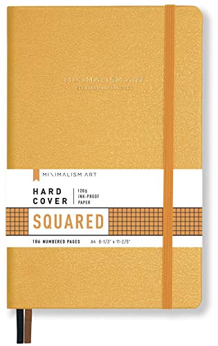 Minimalism Art, Premium Hard Cover Notebook Journal, X-Large Size, Master A4 8.3" x 11.4", 186 Numbered Pages, Gusseted Pocket, Ribbon Bookmark, Extra Thick Ink-Proof Paper 120gsm (Squared, Amber)