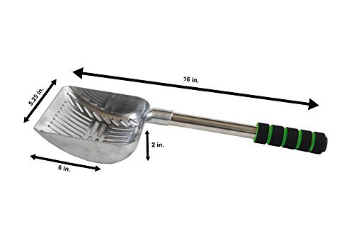 Brask Pet Cat Litter Scoop – Large Sized 2 in 1 Sifter and Scoop – Long Handled Litter Box Scooper – Aluminum Metal with Soft Grip Handle (16")