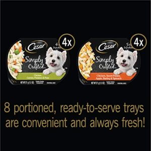 CESAR Simply Crafted Adult Wet Dog Food Meal Topper Variety Pack, Chicken, Carrots, Potatoes & Peas and Chicken, Sweet Potato, Apple, Barley & Spinach, (8) 1.3 oz. Tubs