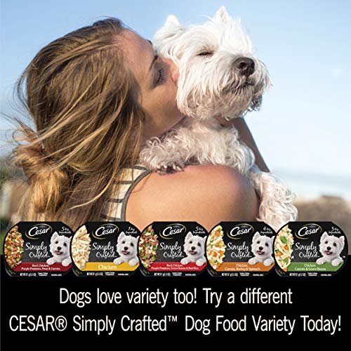 CESAR Simply Crafted Adult Wet Dog Food Meal Topper Variety Pack, Chicken, Carrots, Potatoes & Peas and Chicken, Sweet Potato, Apple, Barley & Spinach, (8) 1.3 oz. Tubs