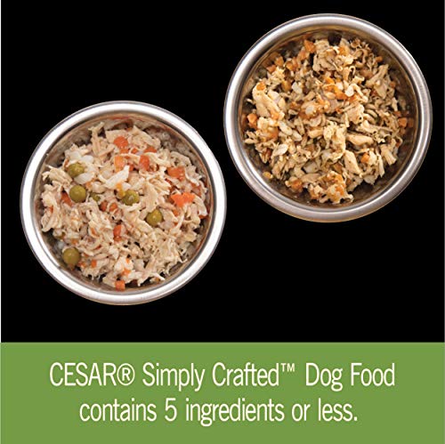 CESAR Simply Crafted Adult Wet Dog Food Meal Topper Variety Pack, Chicken, Carrots, Potatoes & Peas and Chicken, Sweet Potato, Apple, Barley & Spinach, (8) 1.3 oz. Tubs