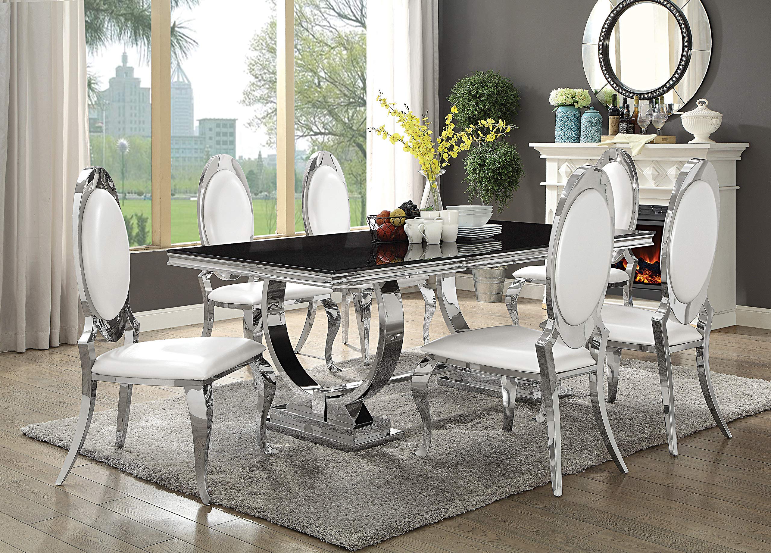 Coaster Dining Table Stainless Steel in Chrome 107871