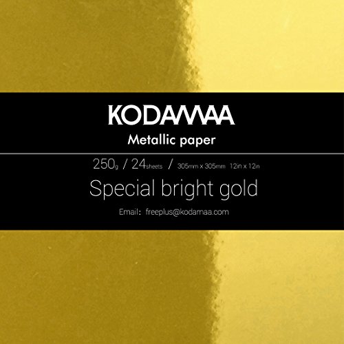 KODAMAA 12“x12”Square Art Craft Gold/Silver Cardstock, Multipurpose Shimmer Metallic Paper Perfect for Festival Crafting, Party Decoration, Gift Packaging (24 Sheets) (Bright Gold)