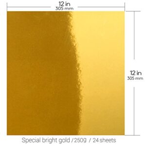 KODAMAA 12“x12”Square Art Craft Gold/Silver Cardstock, Multipurpose Shimmer Metallic Paper Perfect for Festival Crafting, Party Decoration, Gift Packaging (24 Sheets) (Bright Gold)