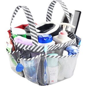 haundry mesh shower caddy bag, portable college dorm bathroom tote, quick dry holder for camp gym, 8 basket pockets with key hook and 2 oxford handles, gray