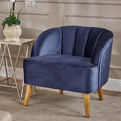 Christopher Knight Home Amaia Modern Velvet Club Chair, Cobalt / Walnut