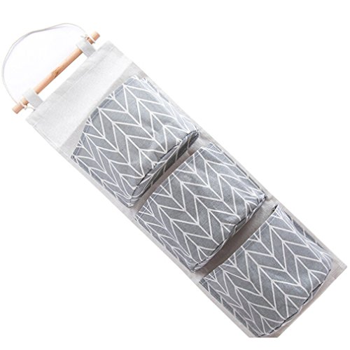 Dolland 1 Pc Linen Cotton Fabric Wall Door Closet Hanging Storage Bag 3 Pockets Over the Door Organizer ,Gray