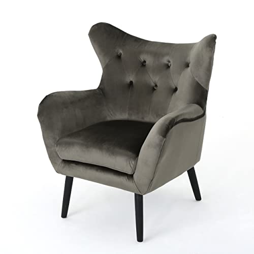 Christopher Knight Home Seigfried Mid-Century Velvet Arm Chair, Grey / Black