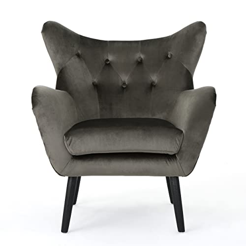 Christopher Knight Home Seigfried Mid-Century Velvet Arm Chair, Grey / Black