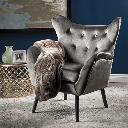 Christopher Knight Home Seigfried Mid-Century Velvet Arm Chair, Grey / Black