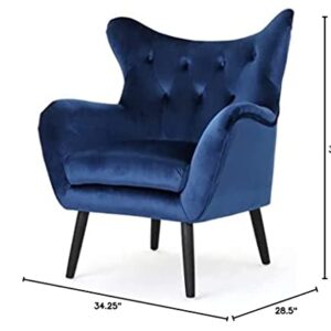 Christopher Knight Home Seigfried Mid-Century Velvet Arm Chair, Navy Blue / Black, 28.5D x 34.25W x 39.75H in