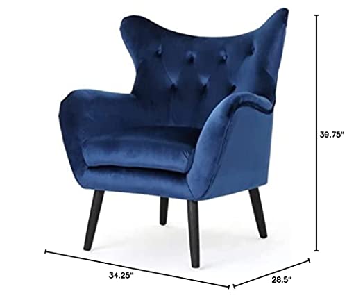 Christopher Knight Home Seigfried Mid-Century Velvet Arm Chair, Navy Blue / Black, 28.5D x 34.25W x 39.75H in