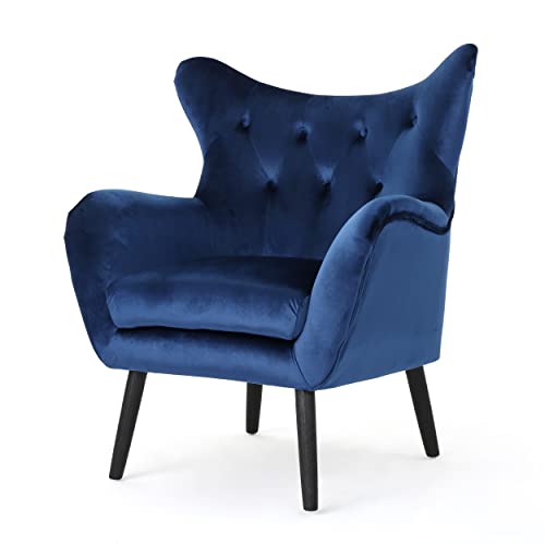 Christopher Knight Home Seigfried Mid-Century Velvet Arm Chair, Navy Blue / Black, 28.5D x 34.25W x 39.75H in