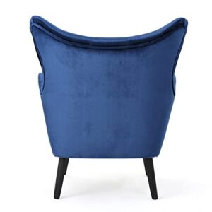 Christopher Knight Home Seigfried Mid-Century Velvet Arm Chair, Navy Blue / Black, 28.5D x 34.25W x 39.75H in