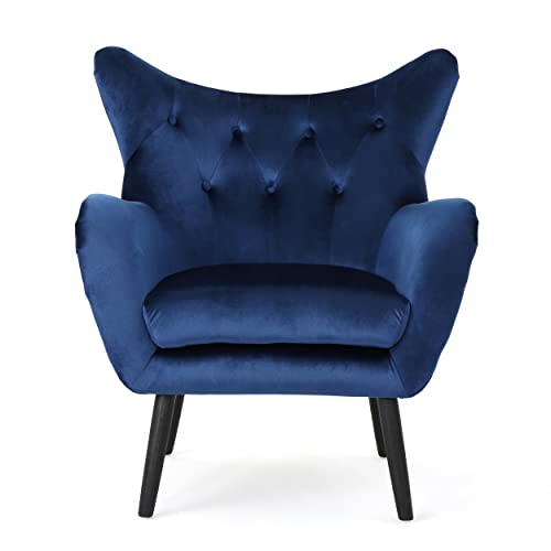 Christopher Knight Home Seigfried Mid-Century Velvet Arm Chair, Navy Blue / Black, 28.5D x 34.25W x 39.75H in