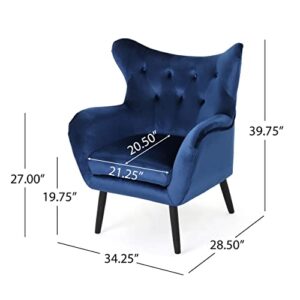 Christopher Knight Home Seigfried Mid-Century Velvet Arm Chair, Navy Blue / Black, 28.5D x 34.25W x 39.75H in