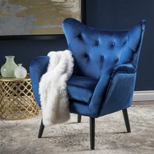 Christopher Knight Home Seigfried Mid-Century Velvet Arm Chair, Navy Blue / Black, 28.5D x 34.25W x 39.75H in