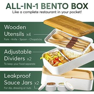 Umami Bento Box Adult Lunch Box with Utensils, 40 oz Large, All-in-One Meal Prep Compartment Lunch Box Containers for Men/Women, Cute Leak Proof Bento Box, Lunch Organizer