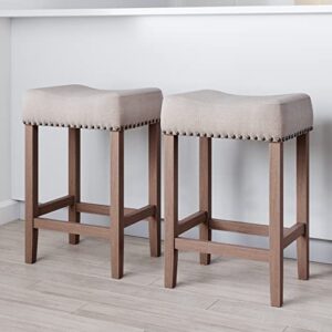 nathan james hylie nailhead wood pub-height kitchen counter bar stool 24", beige/light brown