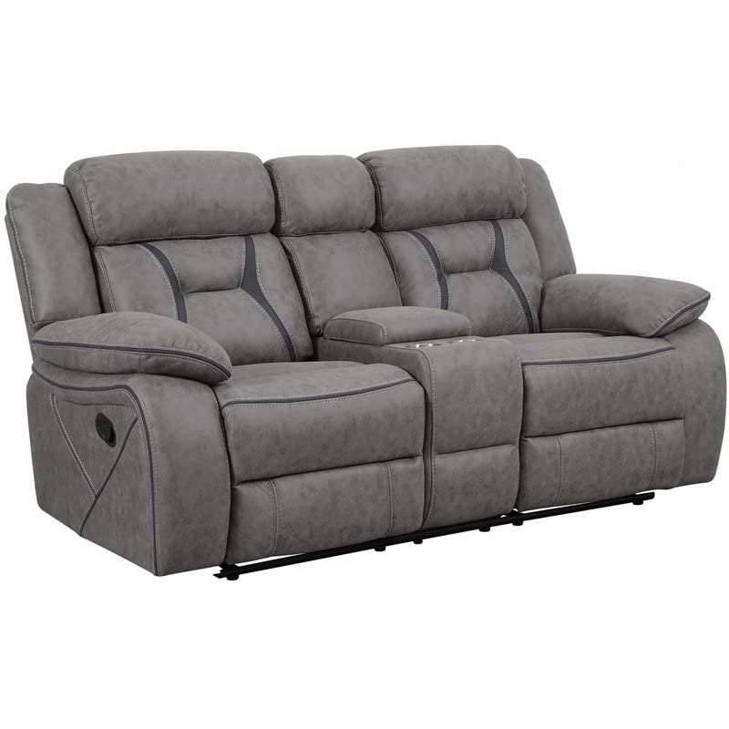 Coaster Home Furnishings Houston Motion Loveseat with Cupholder Storage Console Grey Furniture Piece, Finish (Model: 602262)