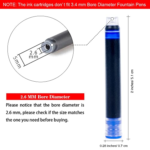 100pcs JINHAO Fountain Pen Ink Cartridges Refills, Disposable and Universal - 2.6 mm Bore Diameter(Blue ink)