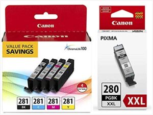 canon cli-281 bkcmy 4-color ink tank value pack, canon pgi-280 xxl pigment black ink tank