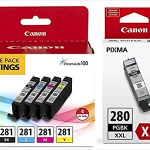 Canon CLI-281 BKCMY 4-Color Ink Tank Value Pack, Canon PGI-280 XXL Pigment Black Ink Tank