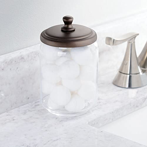 mDesign Small Modern Apothecary Storage Organizer Canister Jars - Glass Containers for Bathroom, Organization Holder for Vanity, Counter, Makeup Table, Hyde Collection, 3 Pack, Clear/Bronze