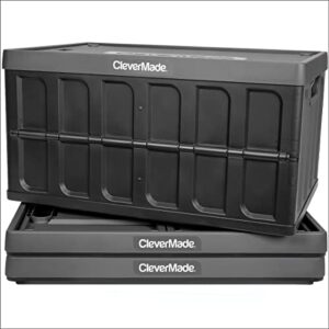 clevermade 62l collapsible storage bins with lids - folding plastic stackable utility crates, solid wall clevercrates, 3 pack, charcoal (8034119-1533pk)