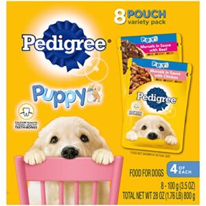 pedigree puppy soft wet dog food 8-count variety pack, 3.5 oz pouches