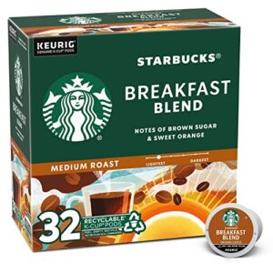 starbucks k-cup coffee pods—medium roast coffee—breakfast blend—100% arabica—1 box (32 pods)