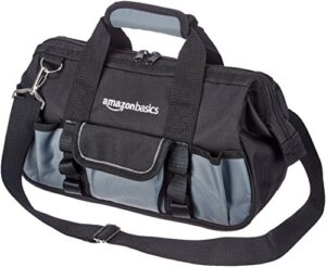 amazon basics durable wear-resistant base, tool small standard bag with strap, 12 inch, black & gray