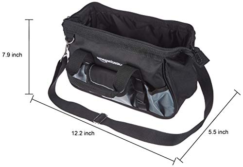 Amazon Basics Durable Wear-Resistant Base, Tool Small Standard Bag with Strap, 12 Inch, Black & Gray