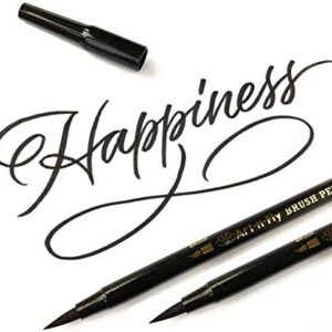 Art-n-Fly 2 Pack Dual Tip Black Brush Pens for Lettering Calligraphy Pen. Fine and Large Black Brush Marker for Drawing