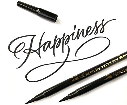 Art-n-Fly 2 Pack Dual Tip Black Brush Pens for Lettering Calligraphy Pen. Fine and Large Black Brush Marker for Drawing