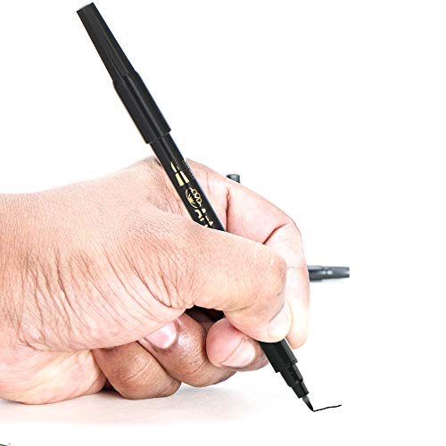 Art-n-Fly 2 Pack Dual Tip Black Brush Pens for Lettering Calligraphy Pen. Fine and Large Black Brush Marker for Drawing