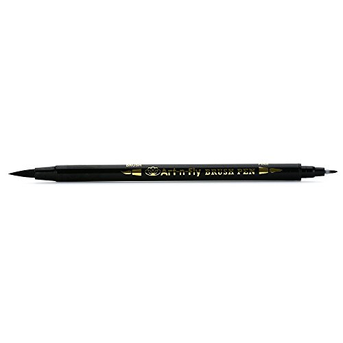 Art-n-Fly 2 Pack Dual Tip Black Brush Pens for Lettering Calligraphy Pen. Fine and Large Black Brush Marker for Drawing