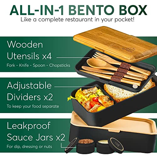 Umami Bento Box Adult Lunch Box Microwave Safe, Easy to Clean, 40 oz Large, All-in-One Meal Prep Compartment Lunch Box Containers, Cute Leak Proof Bento Box, Lunch Organizer