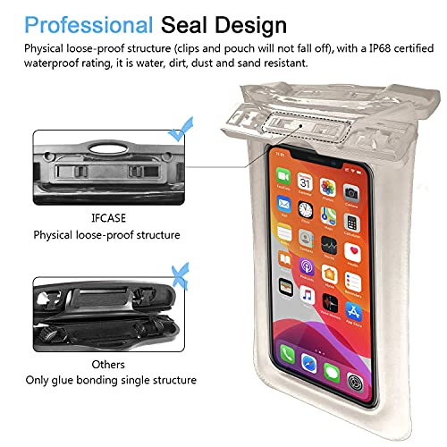 IFCASE Universal Waterproof Case, 2 Pack TPU Phone Dry Bag Pouch for iPhone 14 Pro Max, 14 13 12 11 XS XR 7 8 SE, Samsung Galaxy S22 S21 S20 Ultra, A13 A53 5G (White)