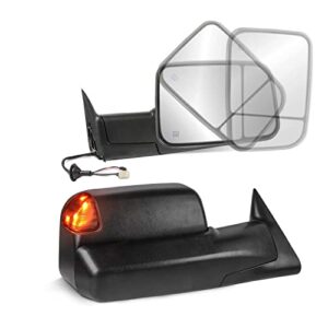 mostplus towing mirror compatible for 1998-2002 dodge ram 1500 2500 3500 power heated mirror w/led turn light (black)