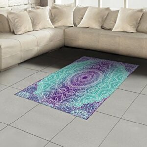 Ambesonne Purple and Turquoise Area Rug, Hippie Ombre Mandala Inner Peace and Meditation with Ornamental Art, Flat Woven Accent Rug for Living Room Bedroom Dining Room, 4' X 5.7', Purple Aqua