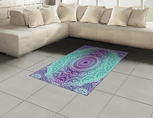 Ambesonne Purple and Turquoise Area Rug, Hippie Ombre Mandala Inner Peace and Meditation with Ornamental Art, Flat Woven Accent Rug for Living Room Bedroom Dining Room, 4' X 5.7', Purple Aqua