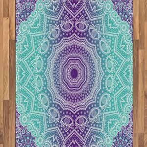 Ambesonne Purple and Turquoise Area Rug, Hippie Ombre Mandala Inner Peace and Meditation with Ornamental Art, Flat Woven Accent Rug for Living Room Bedroom Dining Room, 4' X 5.7', Purple Aqua