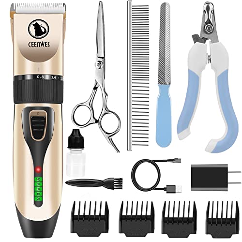 Dog Clippers Cordless Grooming Kit Professional Horse Detachable Blade with 4 Comb Guides，Low Noise Pet Rechargeable Tools for Small & Large Dogs Cats Pets