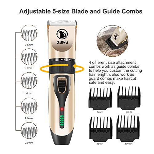 Dog Clippers Cordless Grooming Kit Professional Horse Detachable Blade with 4 Comb Guides，Low Noise Pet Rechargeable Tools for Small & Large Dogs Cats Pets