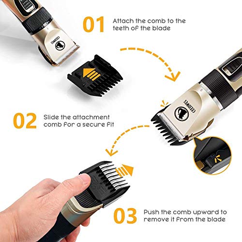 Dog Clippers Cordless Grooming Kit Professional Horse Detachable Blade with 4 Comb Guides，Low Noise Pet Rechargeable Tools for Small & Large Dogs Cats Pets