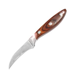 3-inch damascus paring knife with damascus steel tourne knife curving blade and pakkawood handle, sharp fruit peeling knife perfect for slicing and trimming