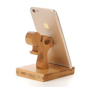 Homode Cell Phone Stand, Bamboo Wood Phone Holder and Cute Phone Stand Compatible with iPhone 11 Pro X Plus 8 7 6, Ipad and Tablets, Bamboo Desk Organizer Accessories (Kung fu)