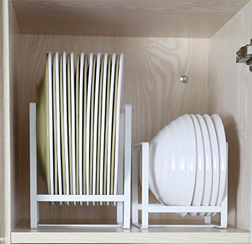 7UYUU Plate Holders Organizer Upright Metal Dish Storage Dying Rack for Kitchen Counter Cabinet Cupboard Camper - White