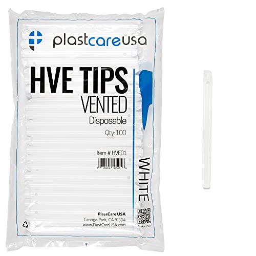 High Volume Evacuator HVE Tips - 1000 HVE Suction Tips Dental Disposable - Vented Evacuation Aspirator Tips with Smooth Edges (White - 10 Bags of 100) by PlastCare USA